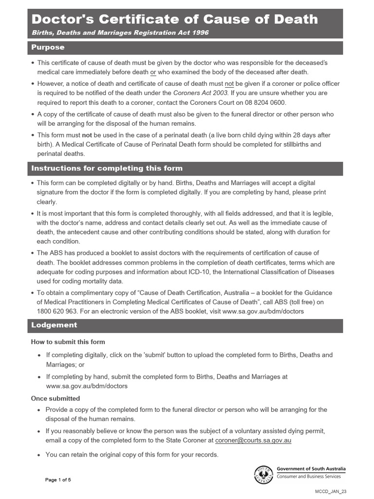 Doctor's Certificate of Cause of Death | PDF | Hospital | Patient