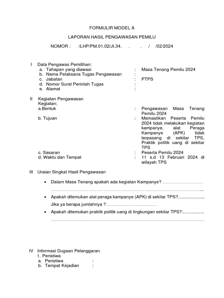Formulir Model A PTPS Masa Tenang | PDF | Politik | Hukum