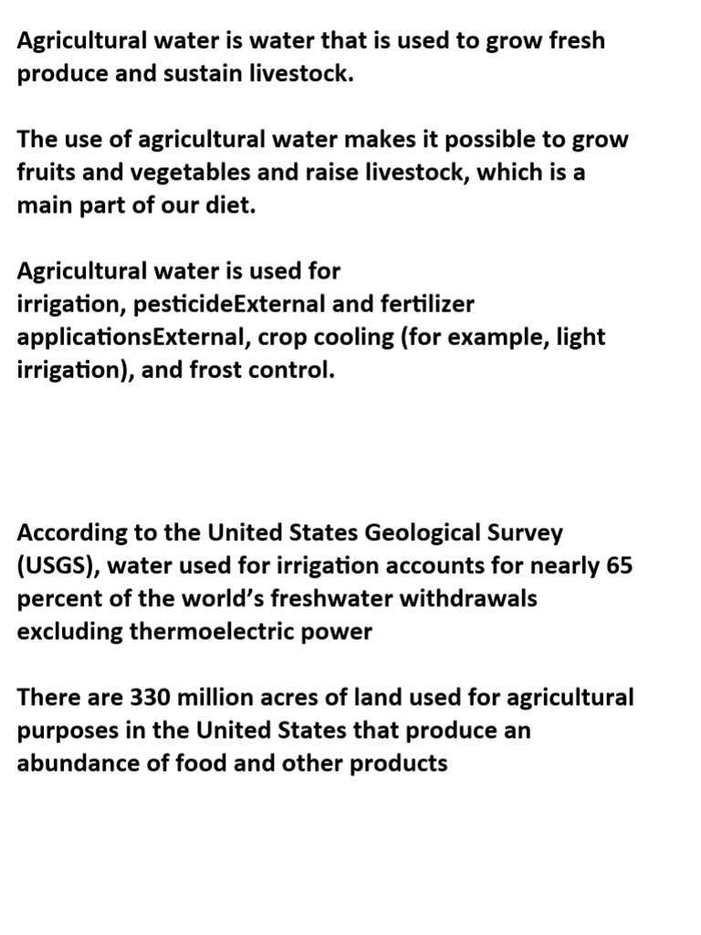 Agricultural Water Is Water That Is Used To Grow F | PDF