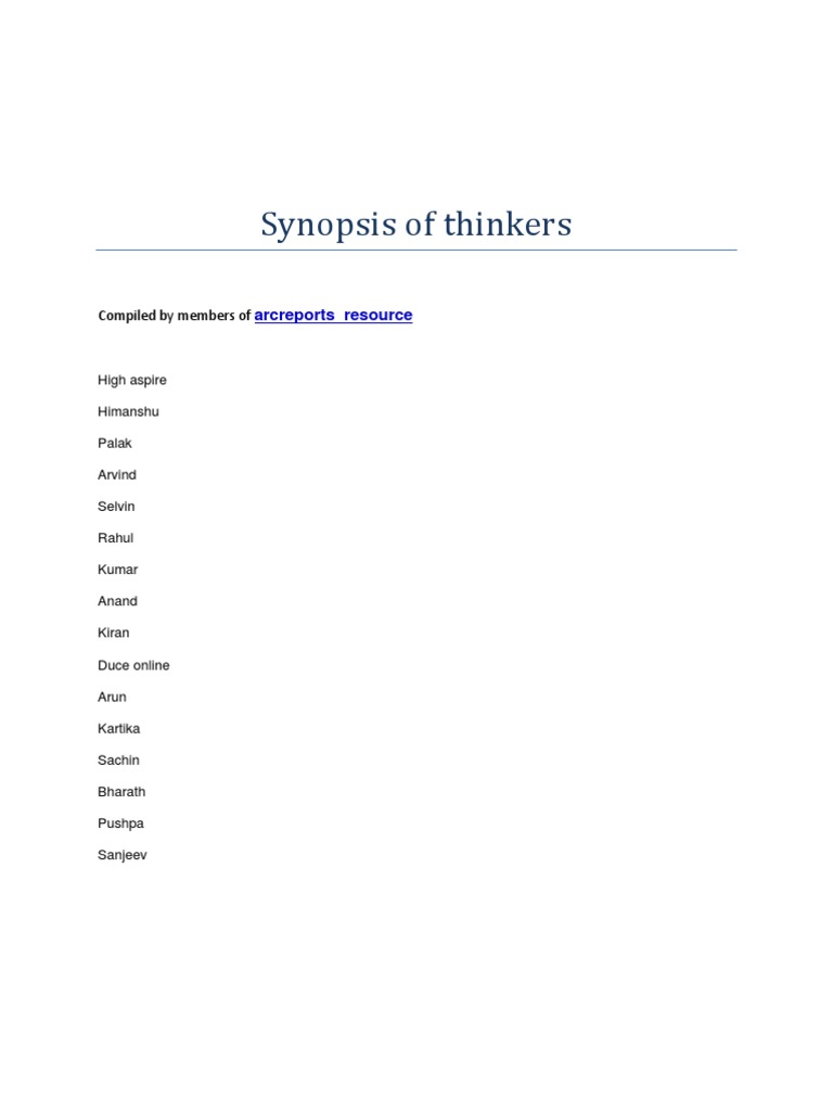 Thinkers Sysnopsis | PDF | Cognition | Action (Philosophy)