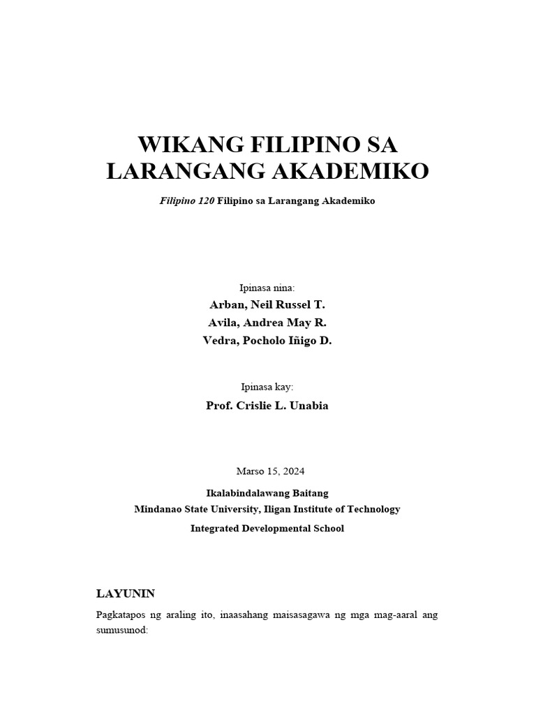 Filipino 1.4 Written Report | PDF