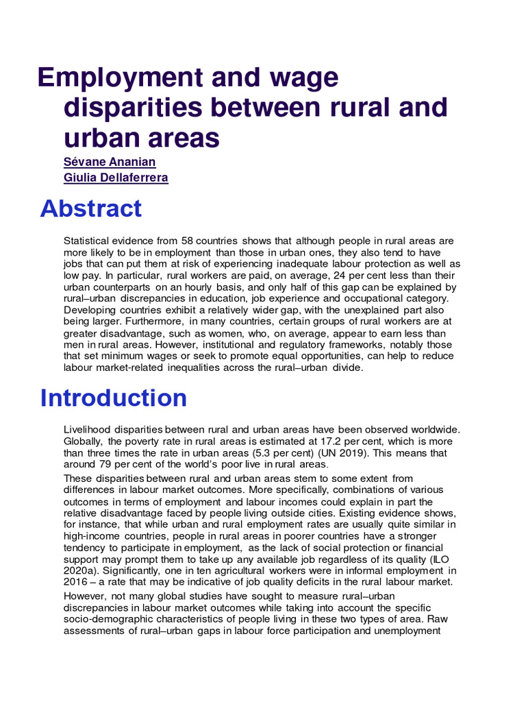 Employment and Wage Disparities Between Rural and Urban Areas | PDF ...