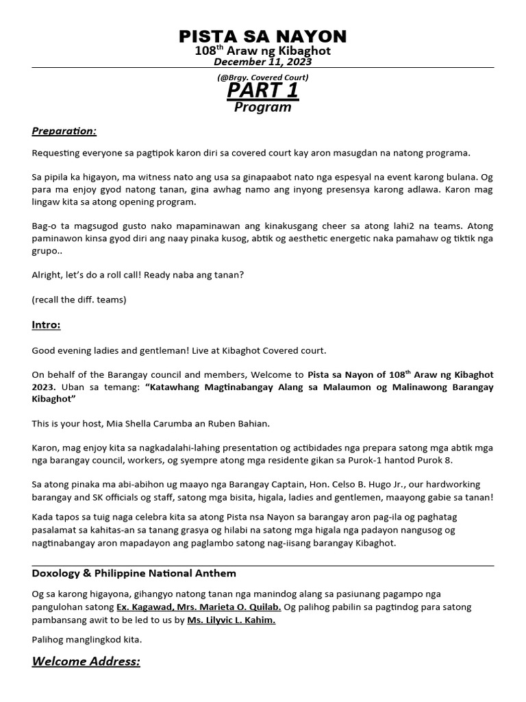 PISTA SA NAYON Emcee Spiel | PDF