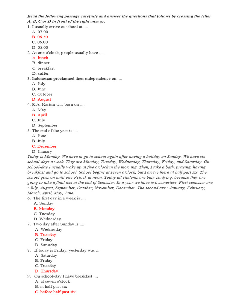 Soal (Kunci) | PDF | Wet Season | Classroom