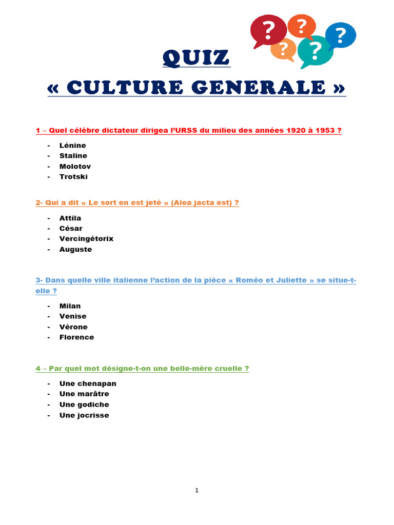 Quizz Culture Generale | PDF | Jeunes adultes