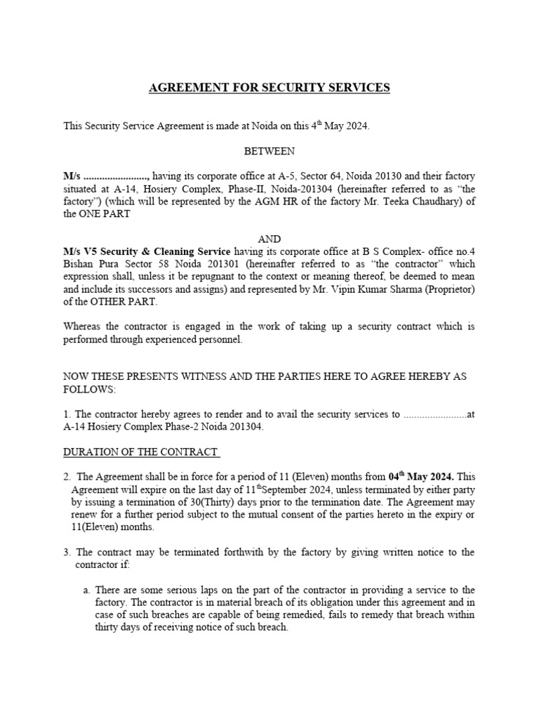 Security Agreement | PDF | Employment | Security Guard