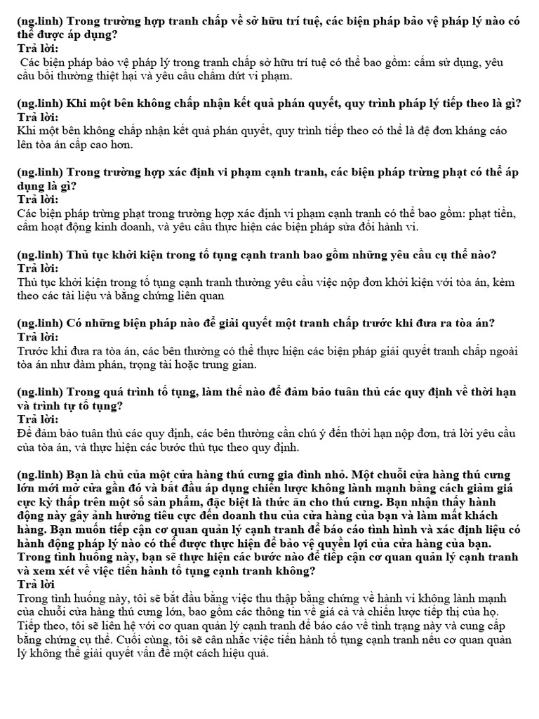 Câu hỏi luật cạnh tranh | PDF