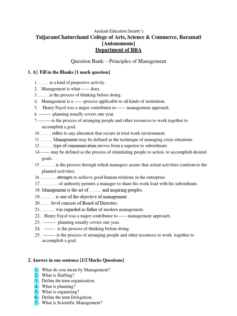 Principles of Management Question Bank | PDF | Motivation | Motivational