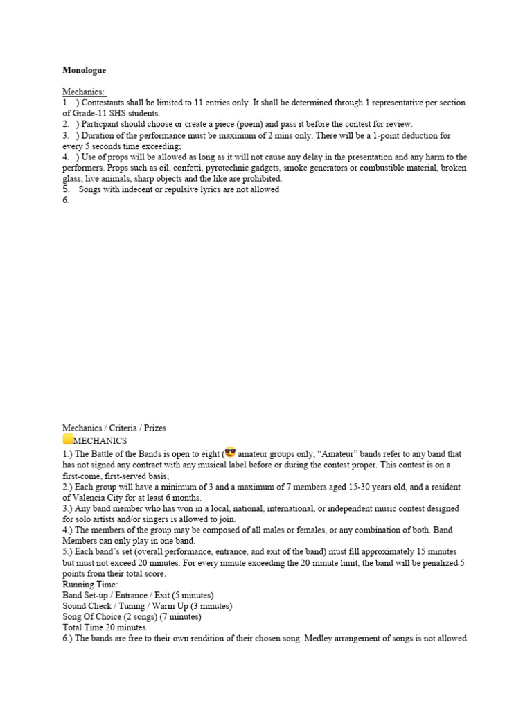 Mechanics and criteria sample | PDF | Performing Arts