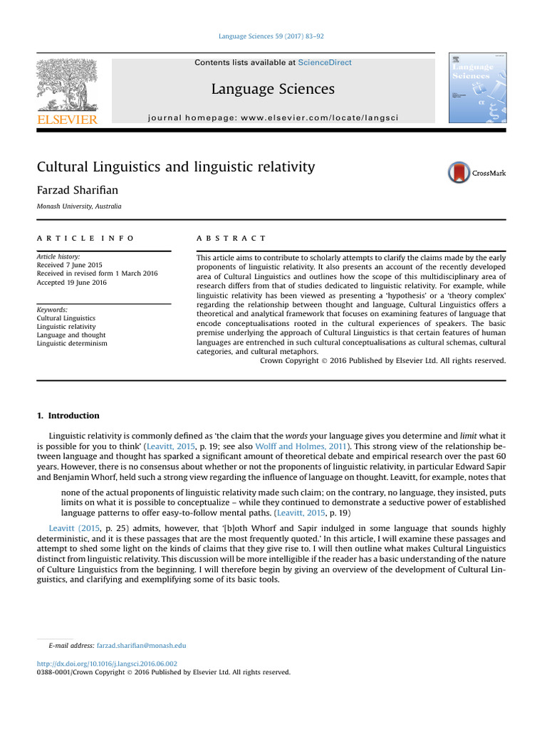 Sharifian 2017 | PDF | Concept | Linguistics