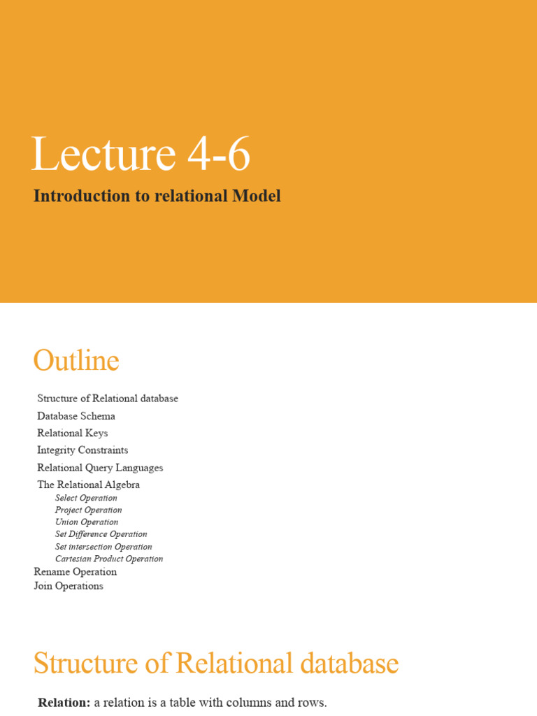 Lecture 4-6 (R.A) | PDF | Relational Model | Relational Database