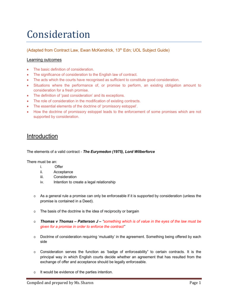 Understanding Consideration in Contract Law | PDF | Consideration ...