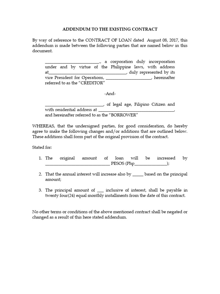Addendum To The Existing Contract | PDF | Business