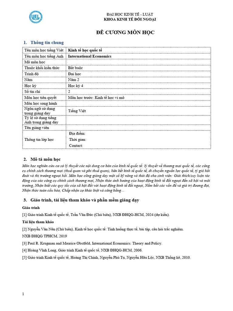 2023 - de Cuong - Kinh Te Hoc Quoc Te | PDF