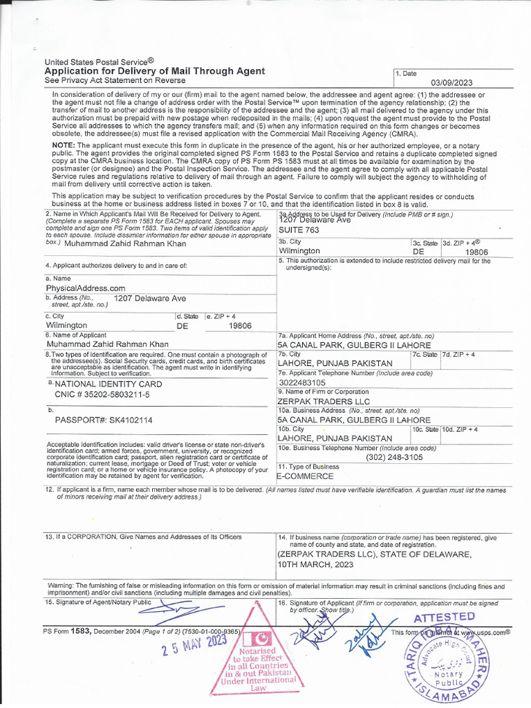 Notarized Documents (MR Zahid) 25-05-2023 | PDF