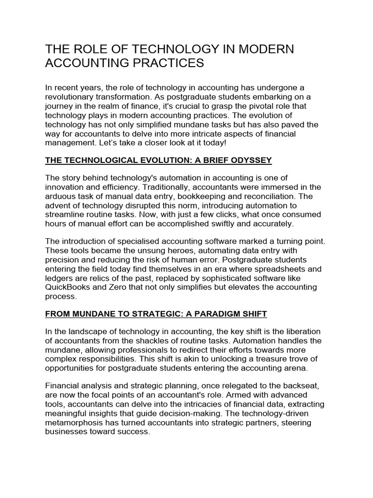 The Role of Technology in Modern Accounting Practices | PDF | Automation | Accounting