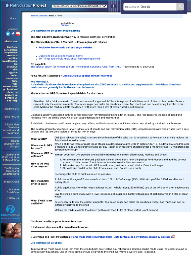 Homemade Oral Rehydration Solutions | PDF | Diarrhea