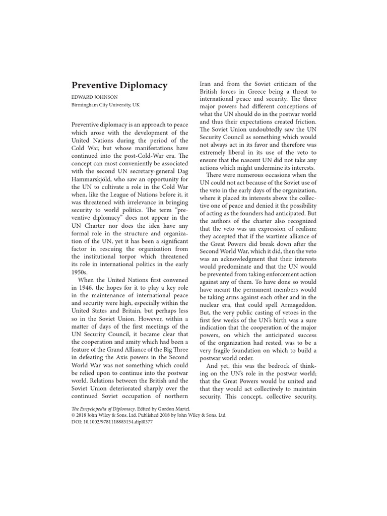 Johnson - 2018 - Preventive Diplomacy | PDF | United Nations ...