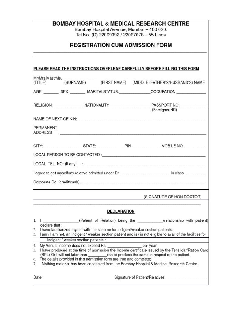 patient-admission-form | PDF | Patient | Hospital