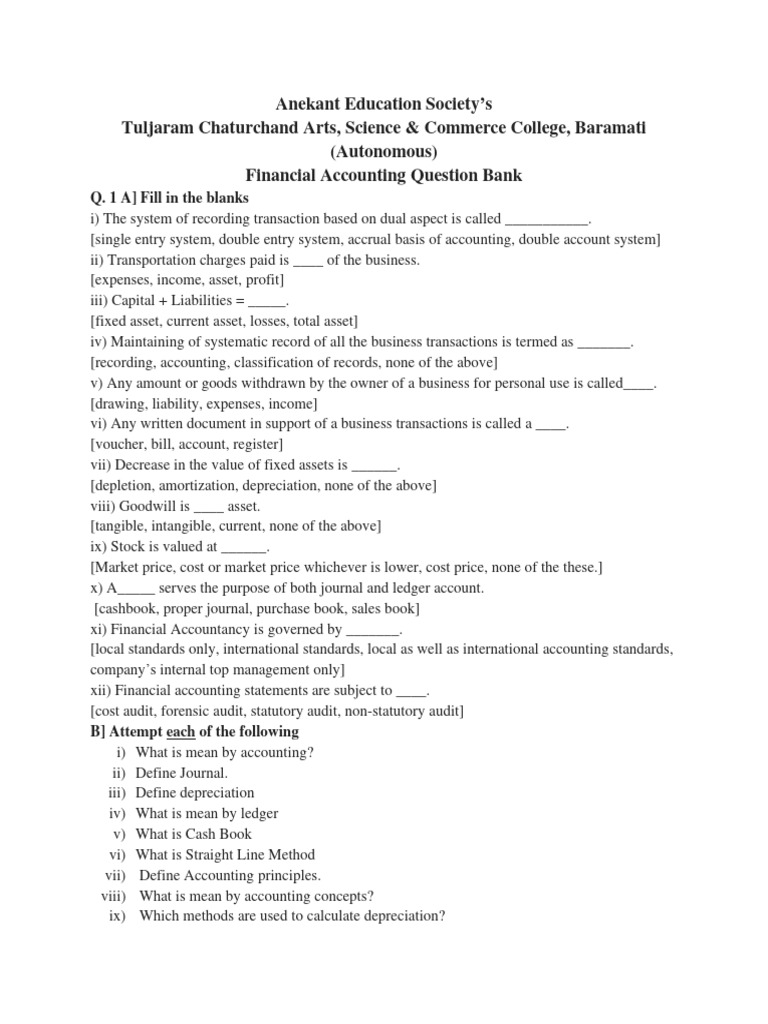 Financial Accounting Question Bank | PDF | Financial Accounting | Expense