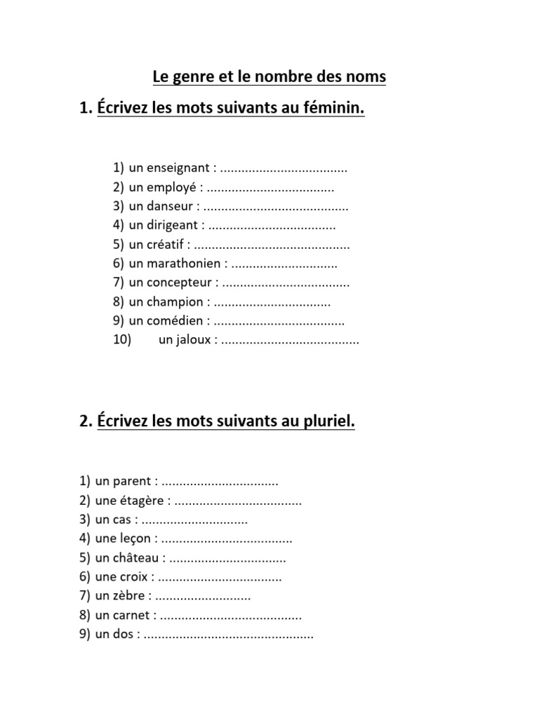 Genre et nombre des noms et adjectifs | PDF | Maison et jardin