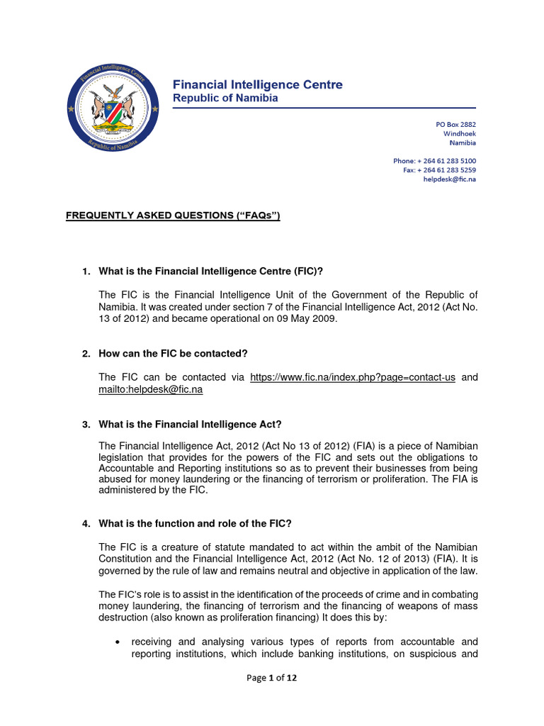FIC Functions and Financial Intelligence Act | PDF | Crimes | Crime ...