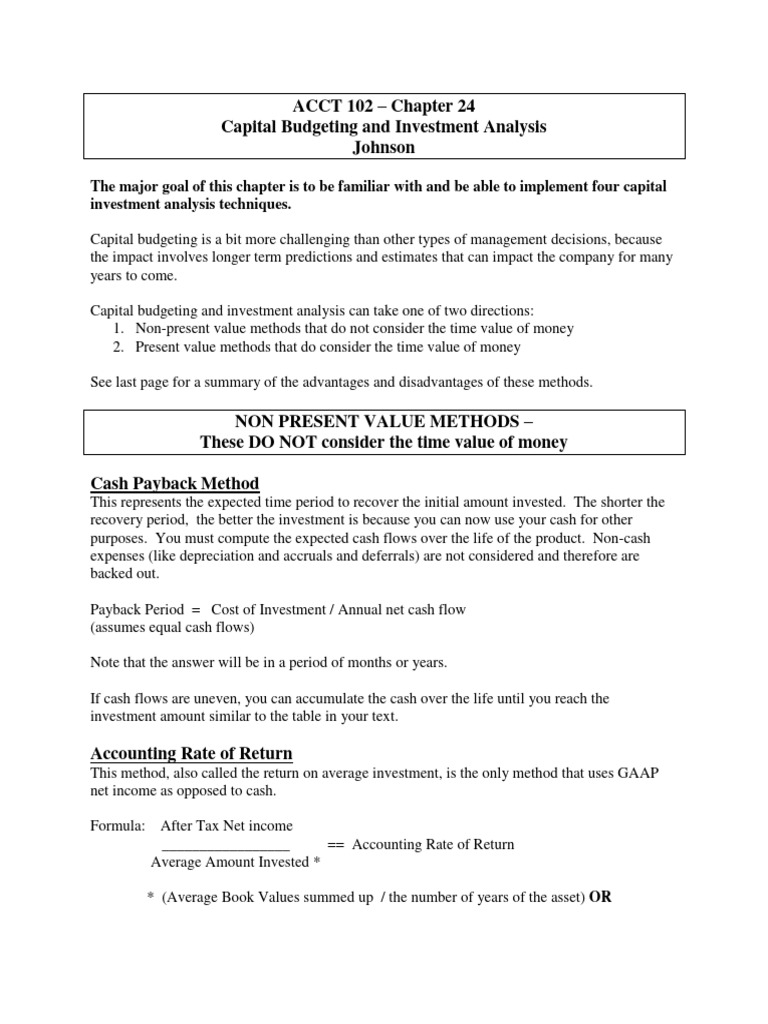 ACCT 102 Handout Chapter 24 | PDF | Net Present Value | Internal Rate Of Return