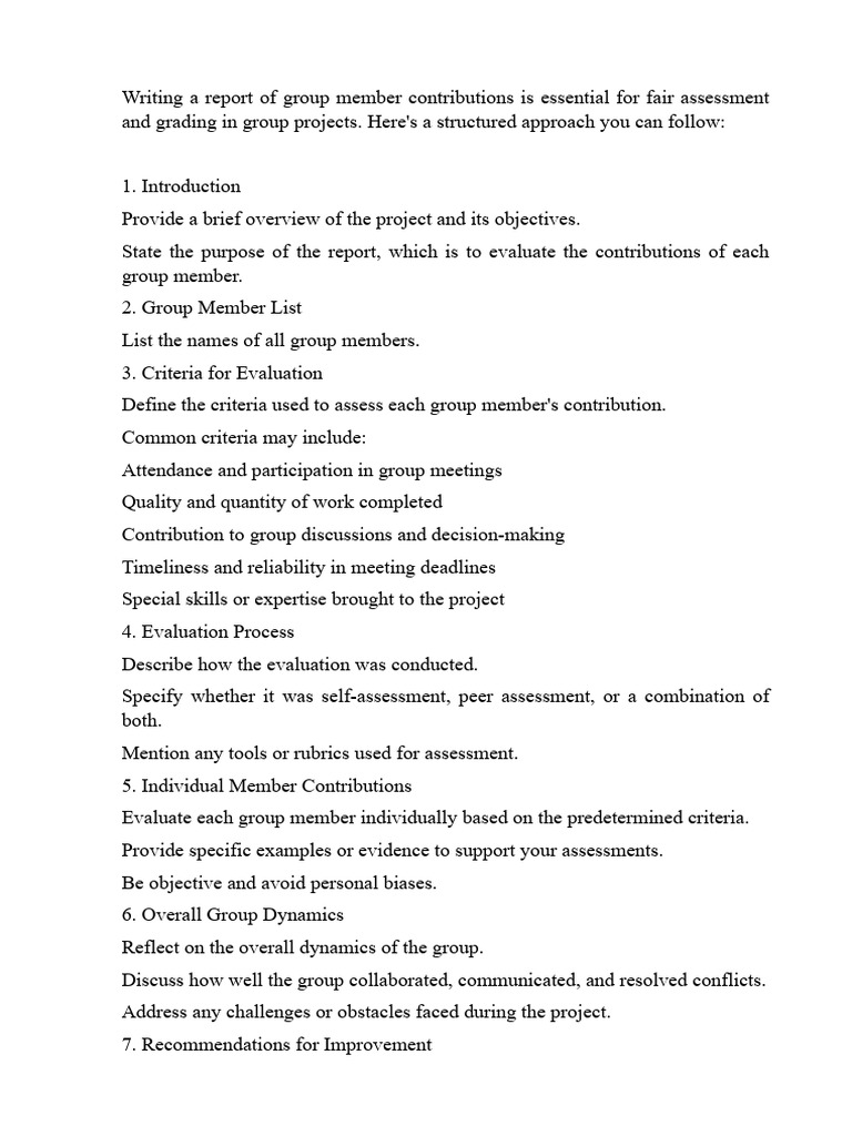 Writing A Report of Group Member Contributions Is Essential For Fair ...