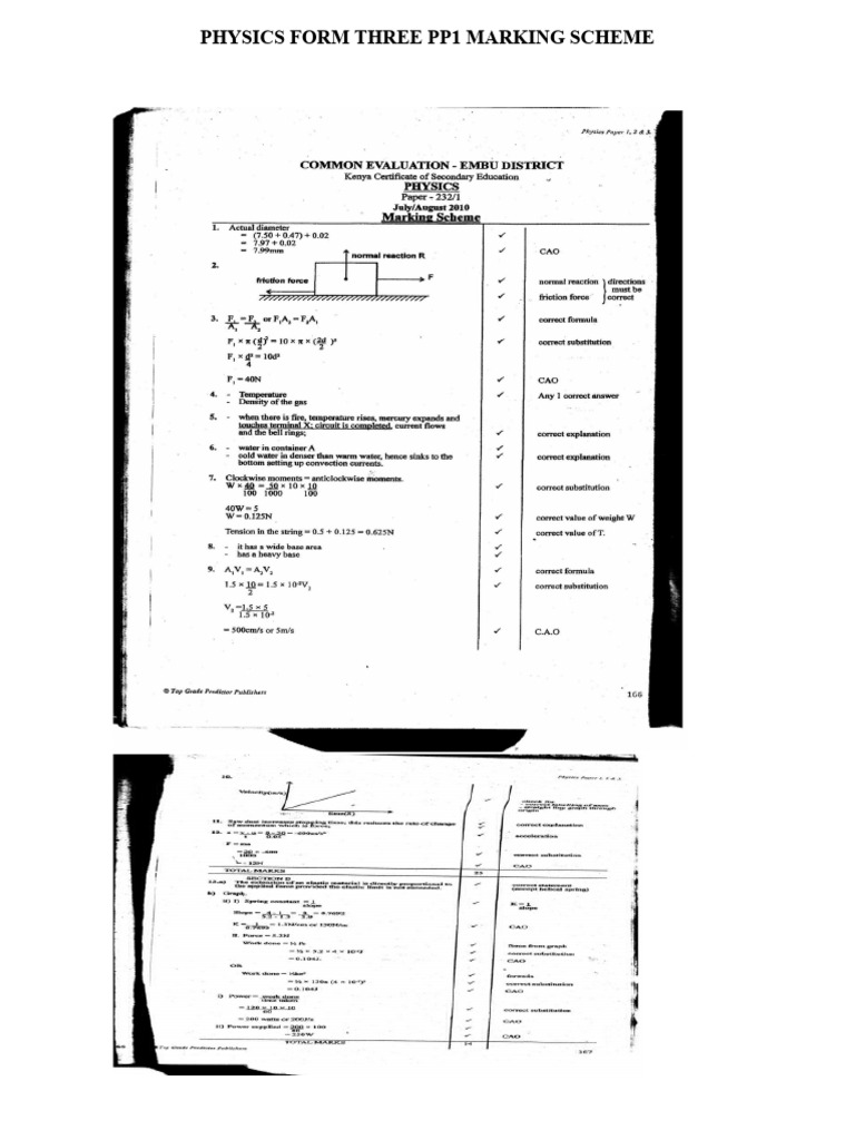 Physics Form 3 p1 Marking Schem1 | PDF | Pressure | Force
