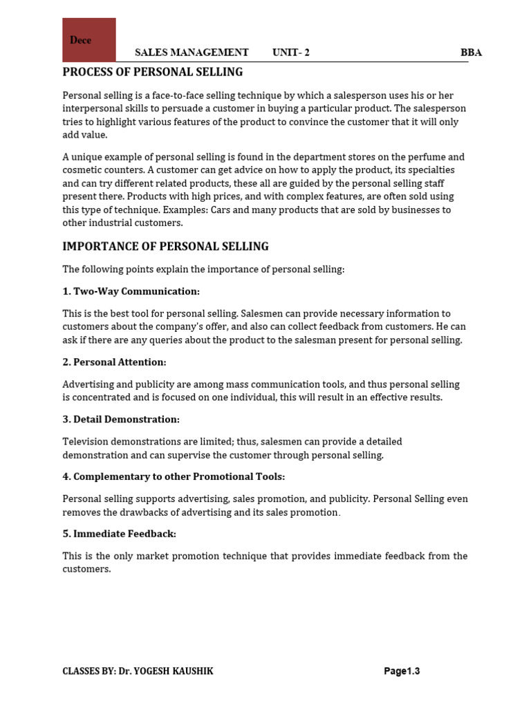 Sales Management Notes (Unit-2) | PDF | Sales | Forecasting