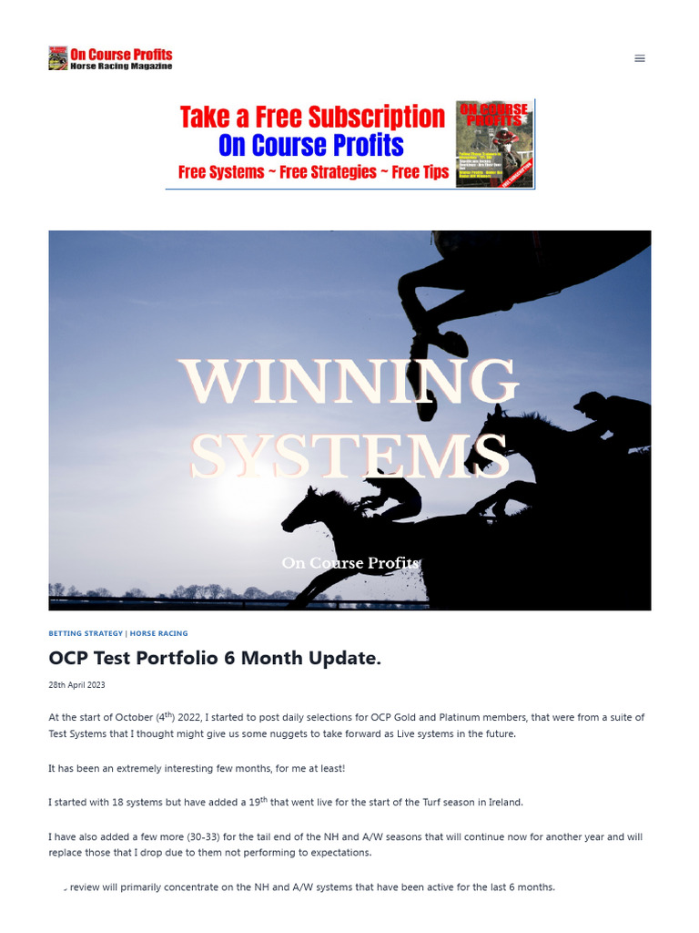 OCP Test Portfolio 6 Month Update. - On Course Profits | PDF | Horse ...
