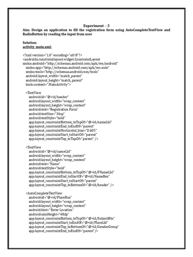CSE3075 - MAD - Second Set Experiments | PDF | Parameter (Computer Programming) | Android ...