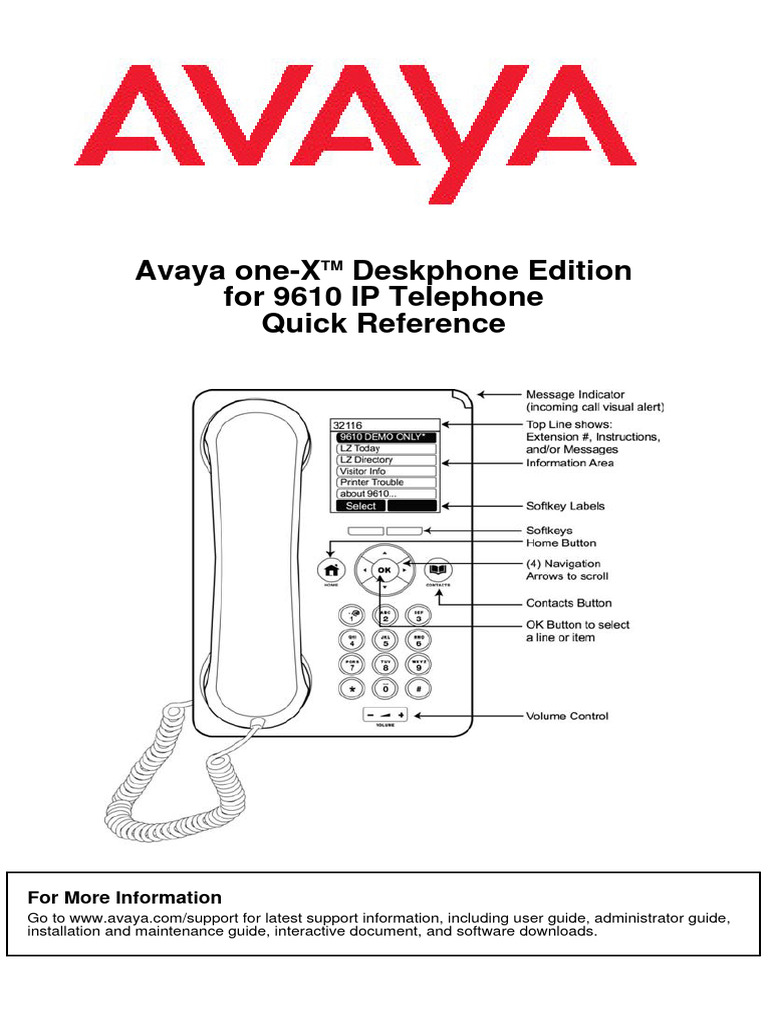 Avaya One-X Deskphone Edition For 9610 IP Telephone Quick Reference | Download Free PDF ...
