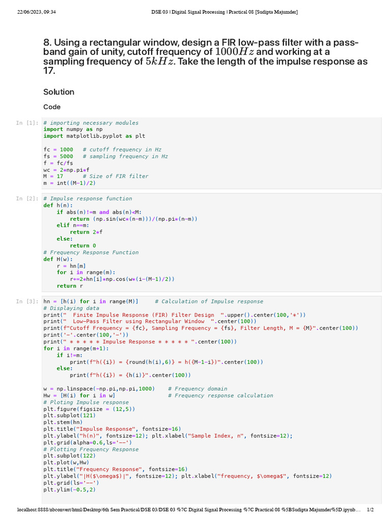 DSE 03 - Digital Signal Processing - Practical 08 (Sudipta Majumder) - Merged | PDF ...