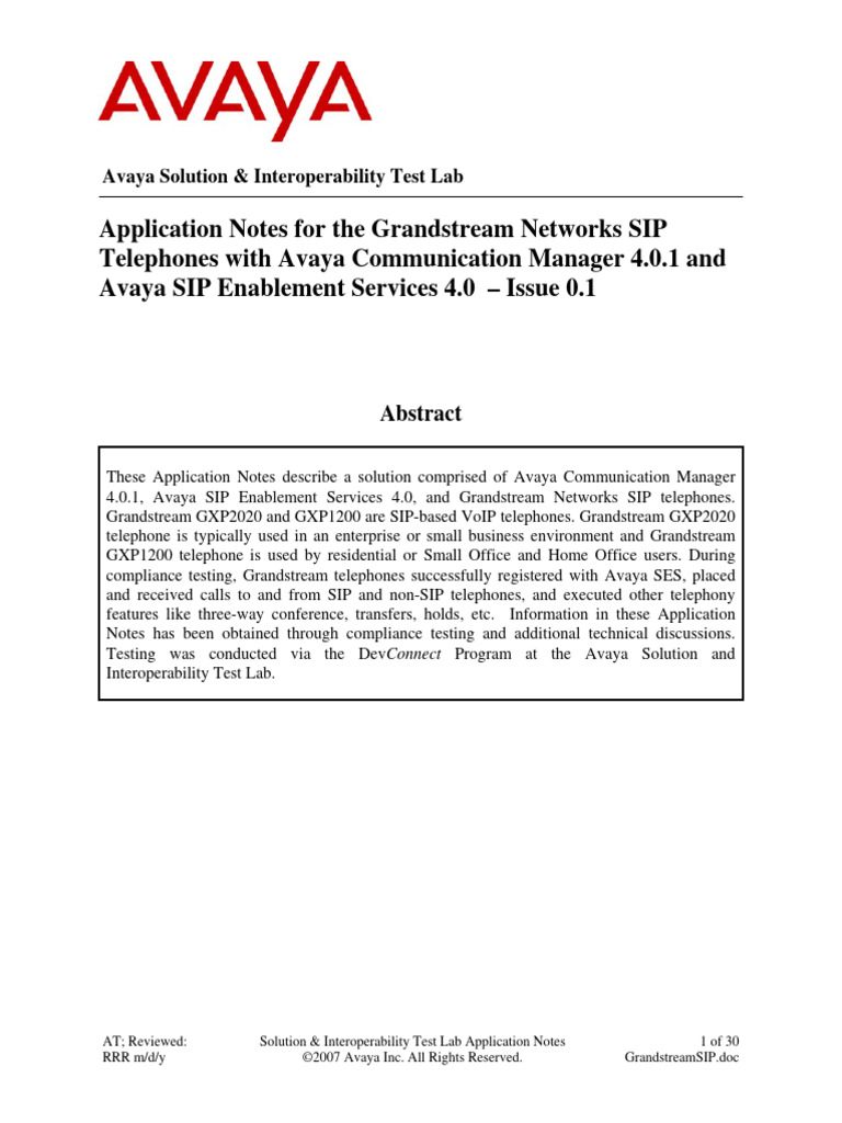 Application Notes For The Grandstream Networks SIP Telephones With ...