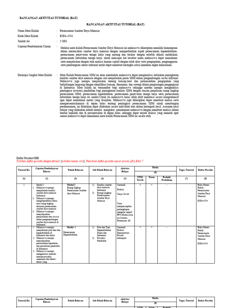 Rancangan Aktivitas Tutorial Espa4534 | PDF