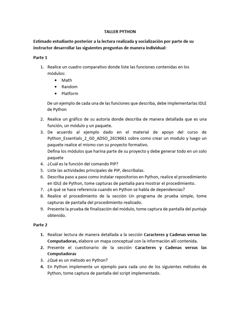 Taller Python: Funciones y Módulos | PDF | Python (lenguaje de ...
