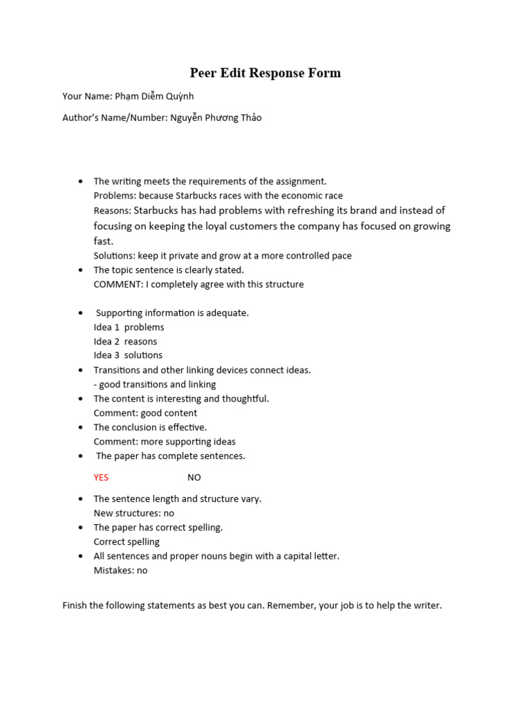 Peer Edit Feedback for Authors | PDF