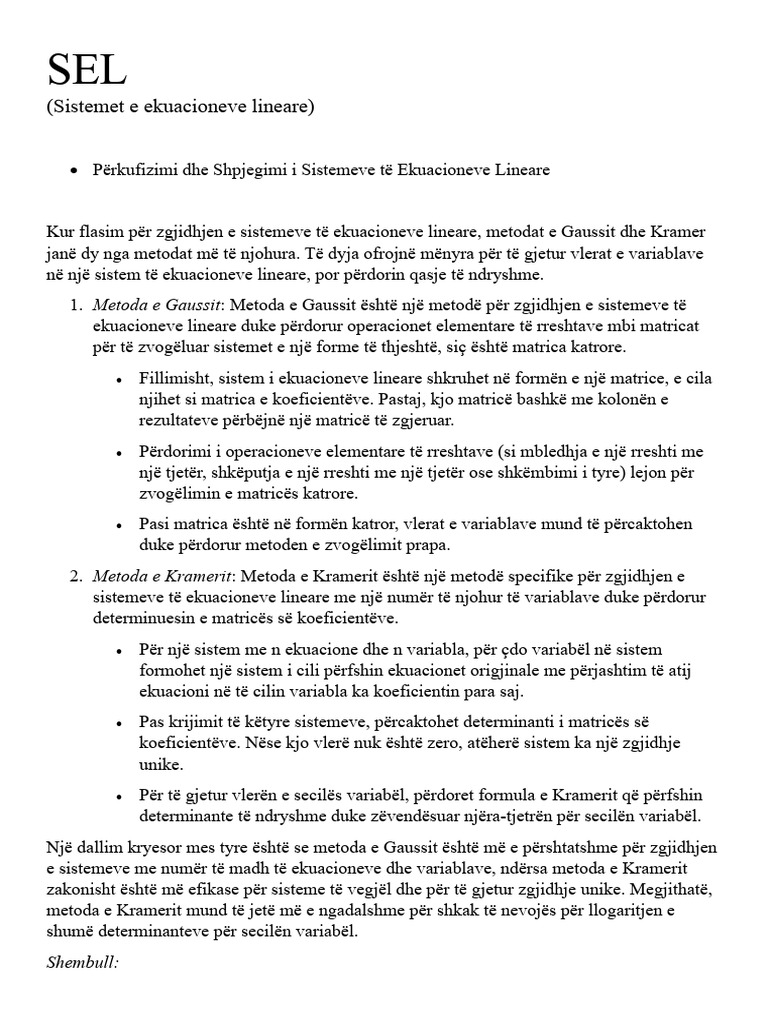 (Sistemet e Ekuacioneve Lineare) : Shembull | PDF
