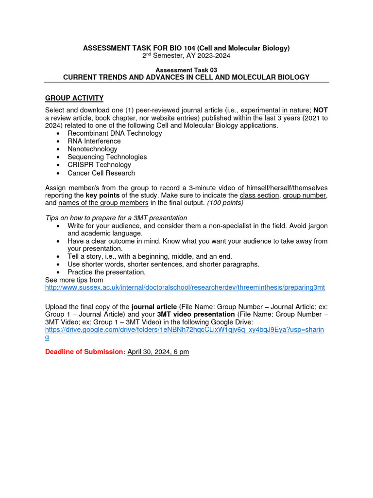 BIO 104 - Assessment Task 03 - Current Trends in CMB 3A | PDF ...