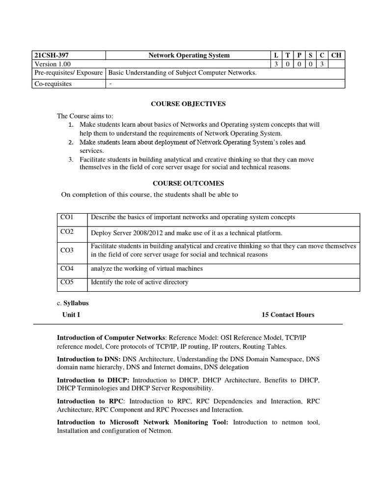 NOS (CSH-397) Syllabus | PDF | Active Directory | Microsoft Windows