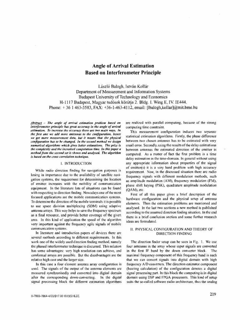 Angle Of Arrival Estimation Based On Interferometer Principle Pdf