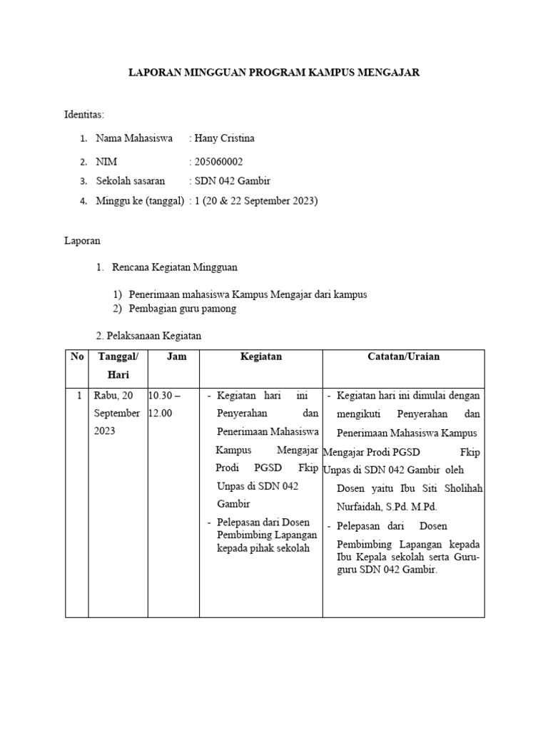 Logbook Minggu 1 | PDF | Karier & Perkembangan