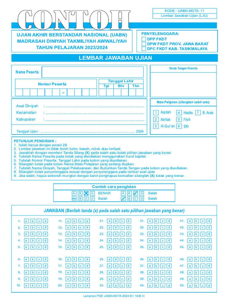 Contoh Pengisian LJU UABN-MDT THN 2024 | PDF
