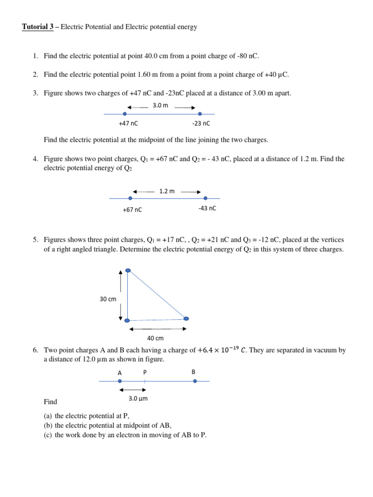 Tutorial 3 Electric Potential and Electric Potential Energy | PDF ...