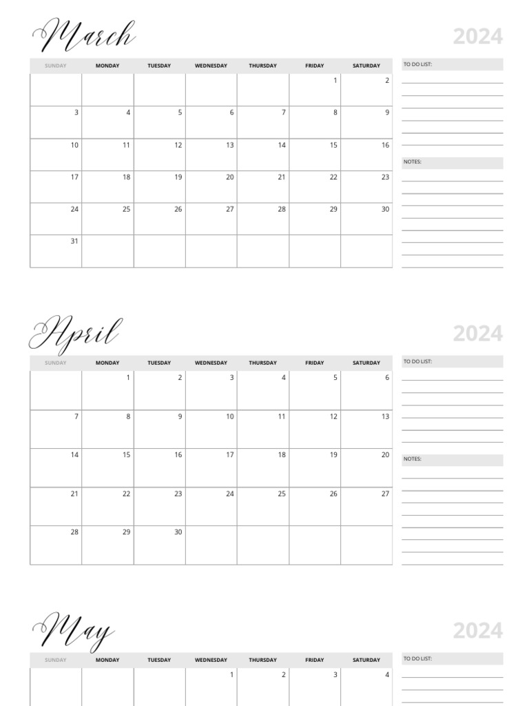 White Minimalist Simple 2024 Monthly Calendar | PDF