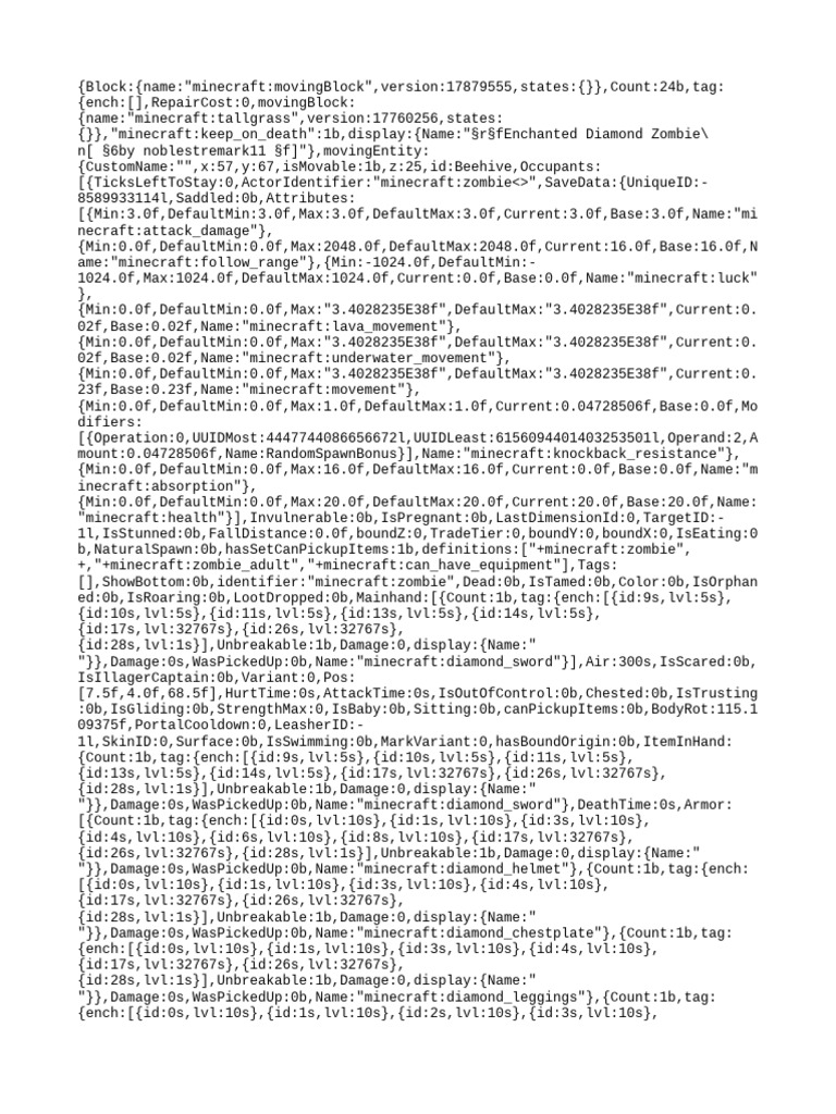 (EX) Enchanted - Zombie Mcpe NBT | PDF | Minecraft | Ios Software