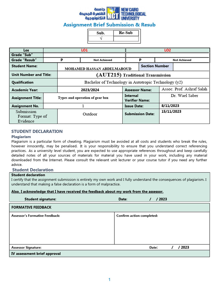 01 - Assignment - 1 Traditional Transmission | PDF | Clutch | Manual ...
