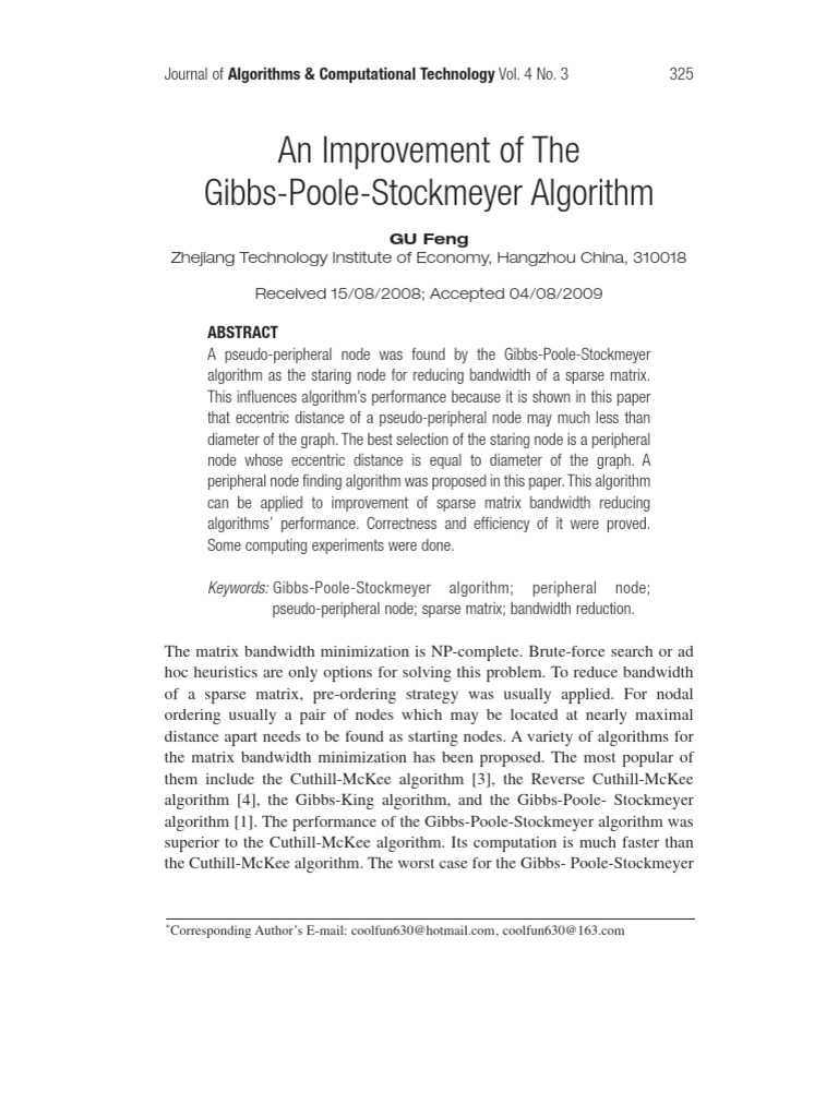 An Improvement of The Gibbs-Poole-Stockmeyer Algor | PDF | Algorithms ...