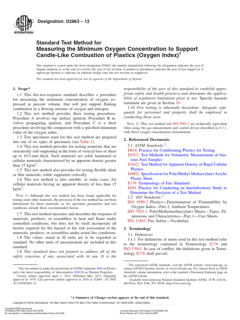 Astm - D2863-12 (Loi) | PDF | Combustion | Oxygen